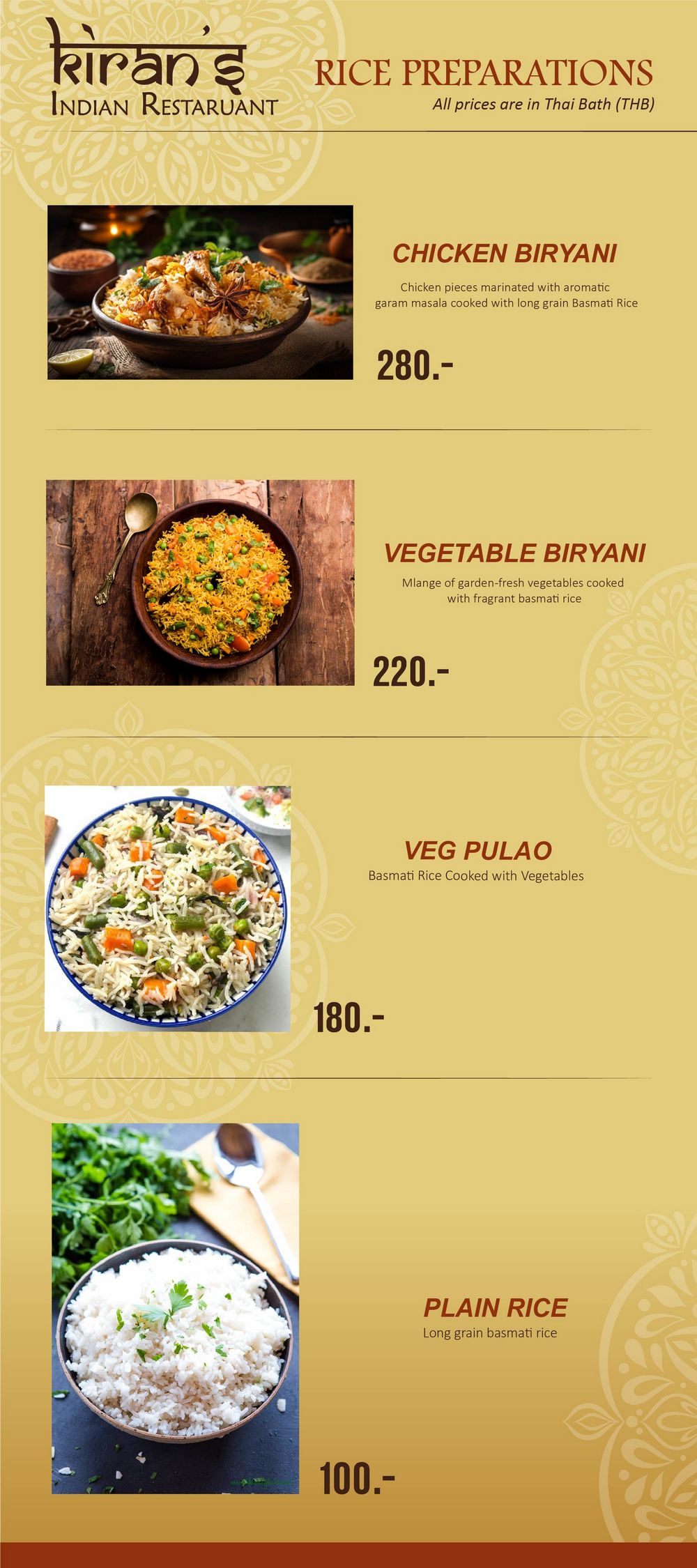 Kiran's Menu - KARON SEA SANDS RESORT